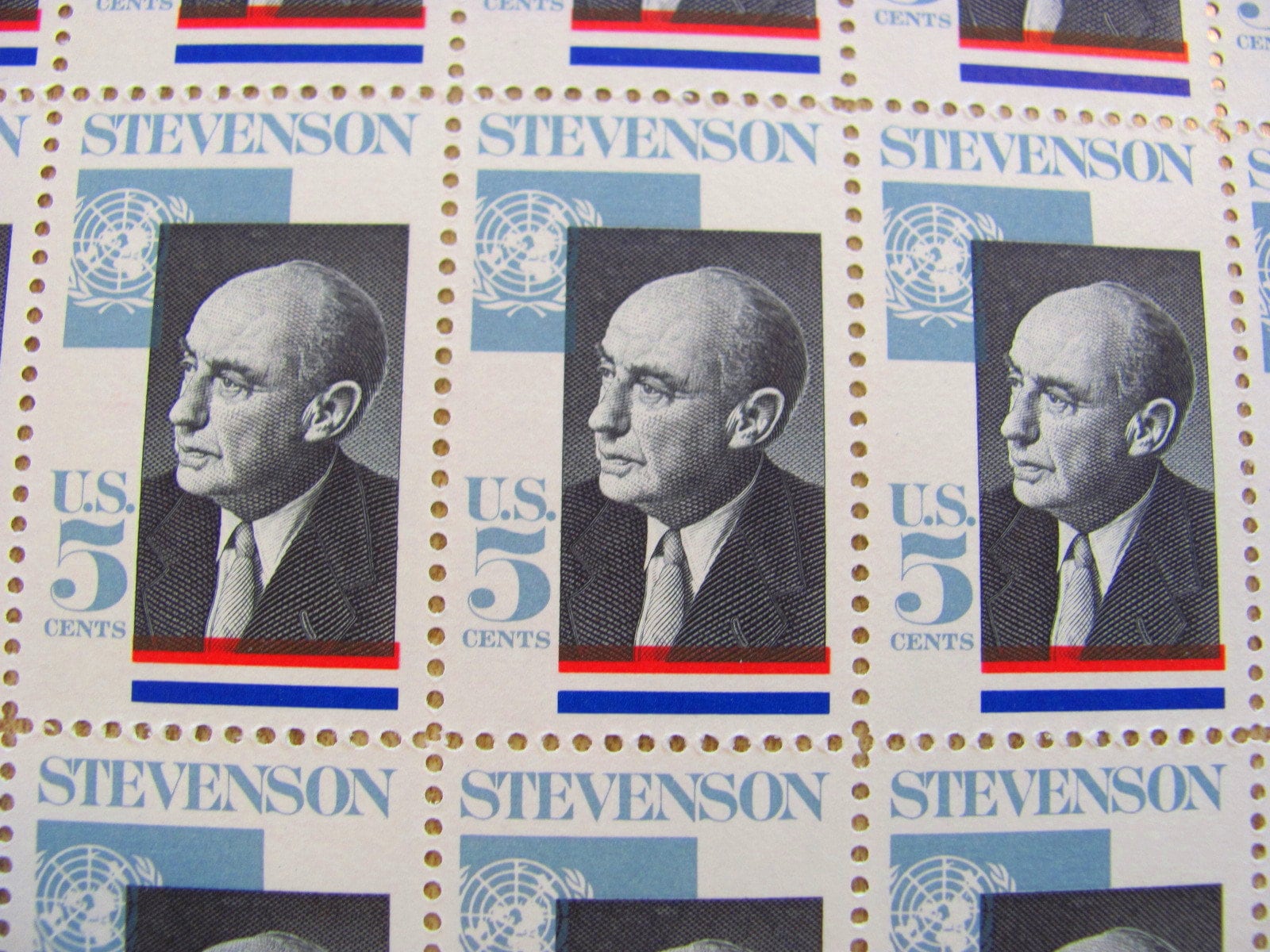 Adlai Stevenson Full Sheet of 50 Vintage Unused US Postage Stamps 5c ...