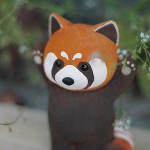 Hand-carved Red Panda Ornaments – Solid Wood Animal Figurines – Rustic ...