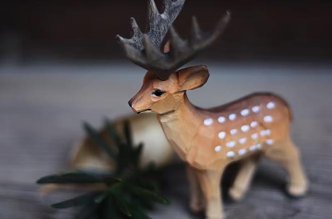 Handmade Wooden Deer Figurines – Rustic Animal Decor, Solid Wood ...