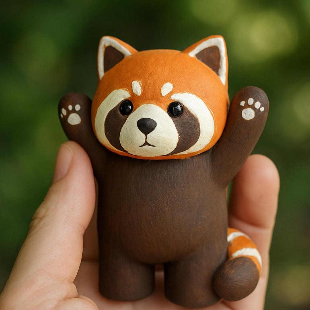 Hand-carved Red Panda Ornaments – Solid Wood Animal Figurines – Rustic ...