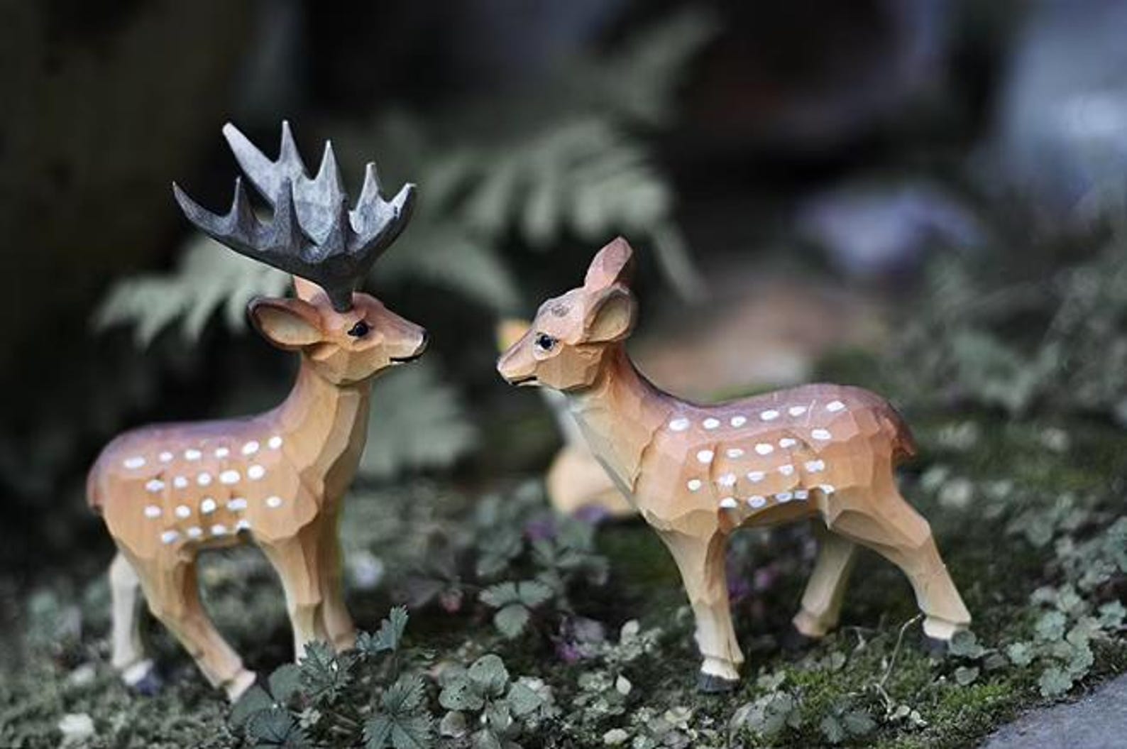 Handmade Wooden Deer Figurines – Rustic Animal Decor, Solid Wood ...