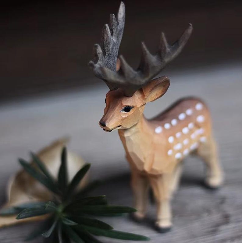 Handmade Wooden Deer Figurines – Rustic Animal Decor, Solid Wood ...