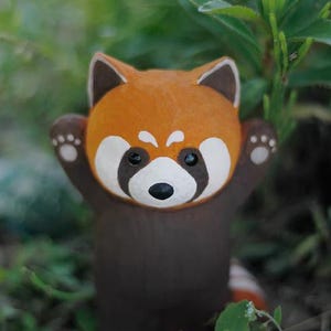 Hand-carved Red Panda Ornaments – Solid Wood Animal Figurines – Rustic ...