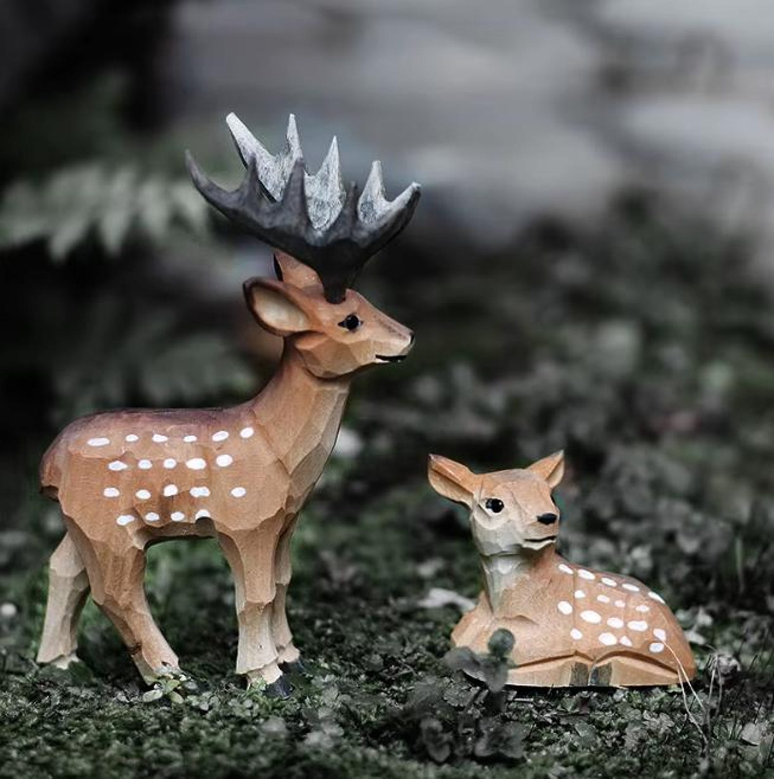 Handmade Wooden Deer Figurines – Rustic Animal Decor, Solid Wood ...