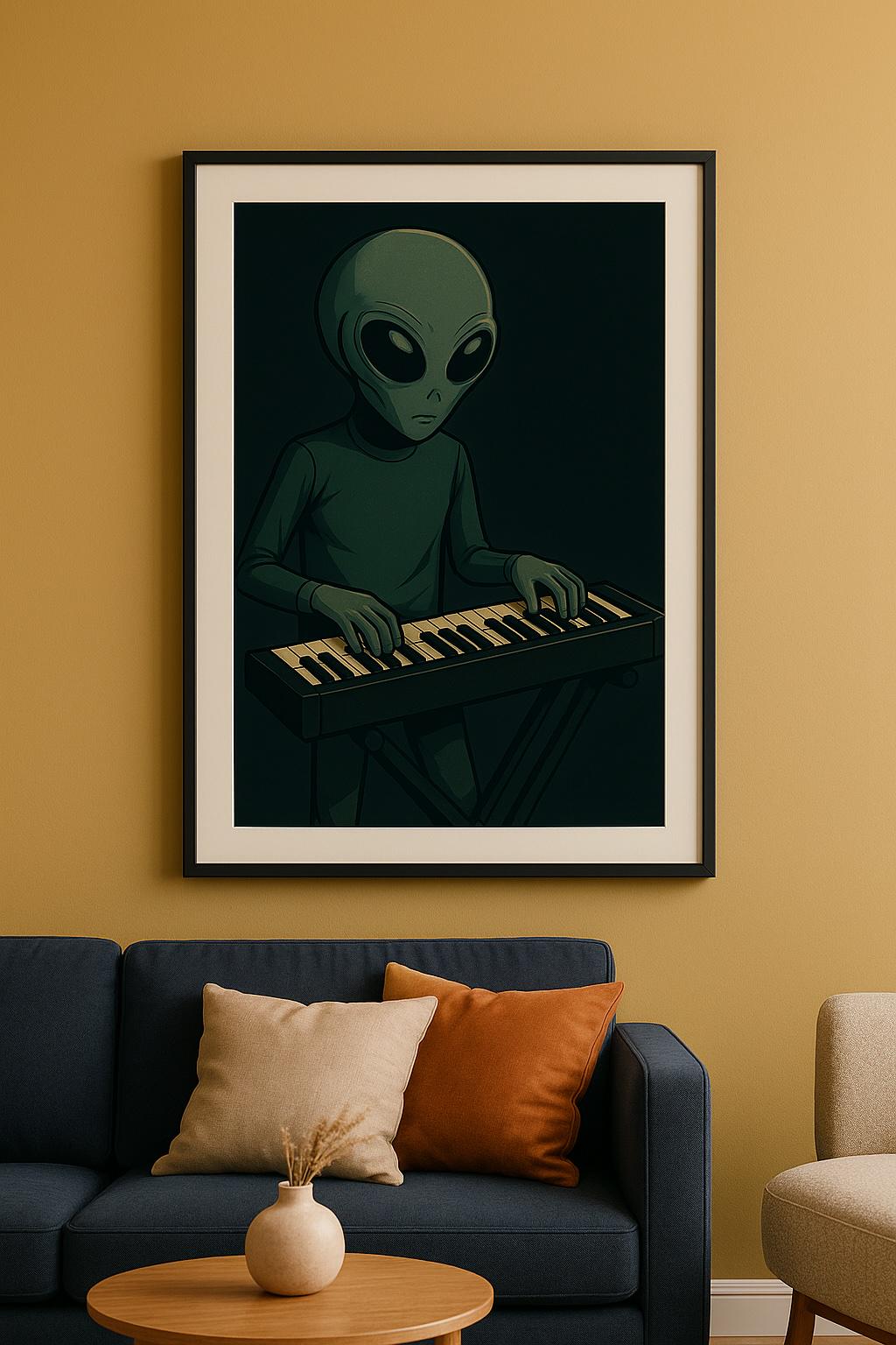 Alien Playing Keyboard Art Print – Retro Sci-fi Wall Art | 300 DPI ...