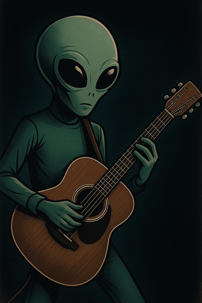 Alien Playing Acoustic Guitar Wall Art | Quirky Extraterrestrial Music ...