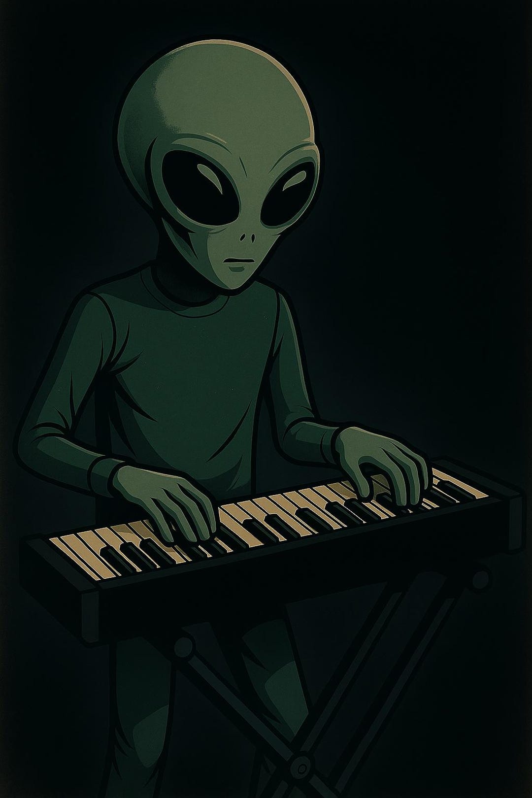 Alien Playing Keyboard Art Print – Retro Sci-fi Wall Art | 300 DPI ...