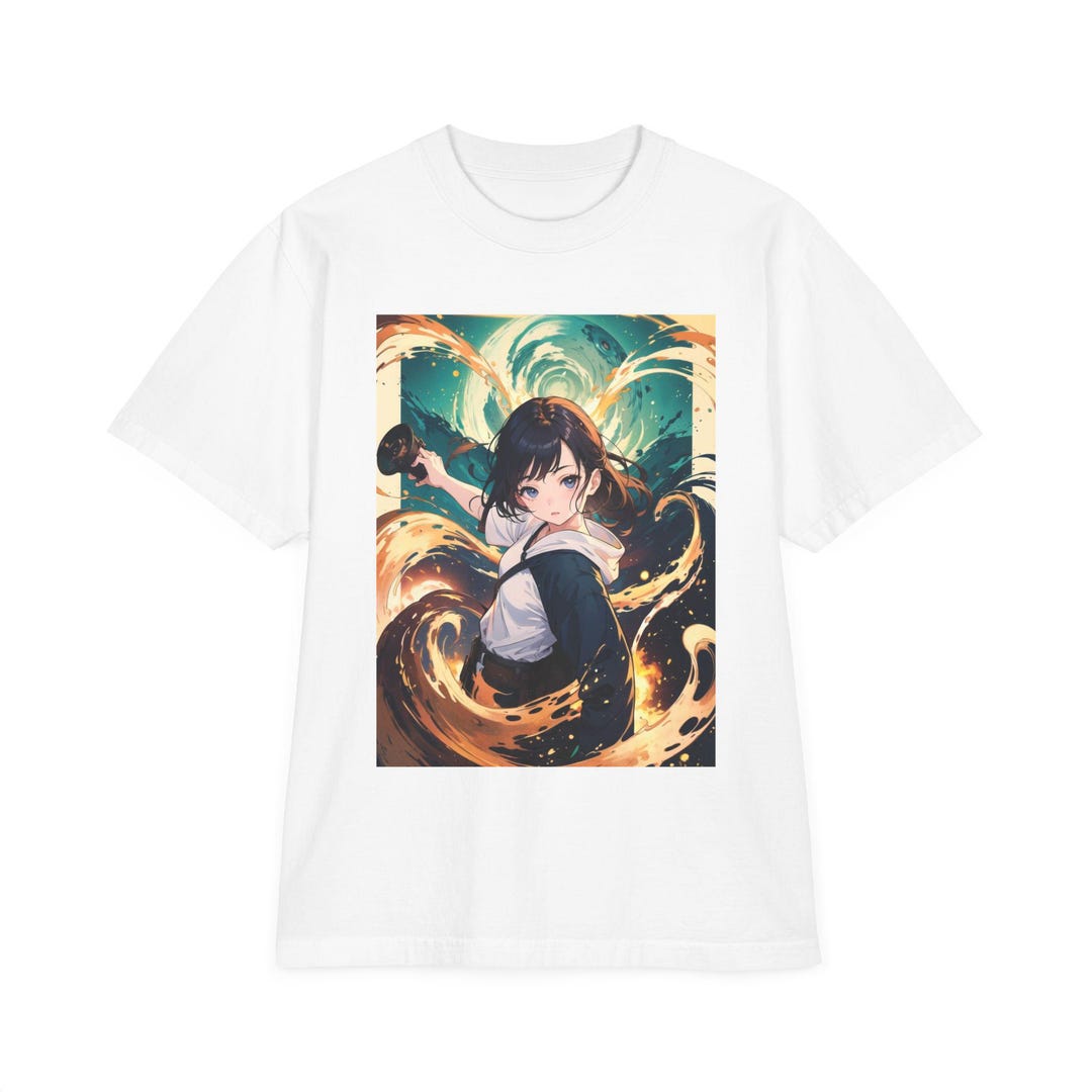 Anime Girl With Fiery Swirls T-shirt | Manga Art, Action Illustration ...