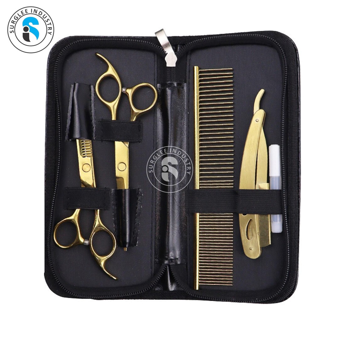 Barber Scissor Kit: Hair Cutting, Thinning, Comb & Razor - Rexene Case ...