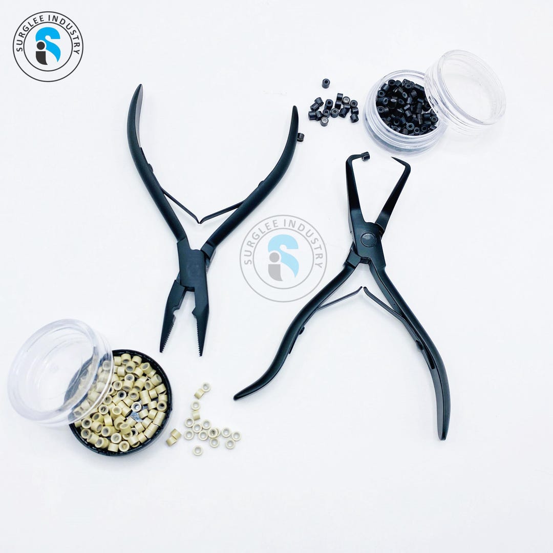 Matte Black Hair Extension Pliers: Micro-link Tool With Silicone Beads ...