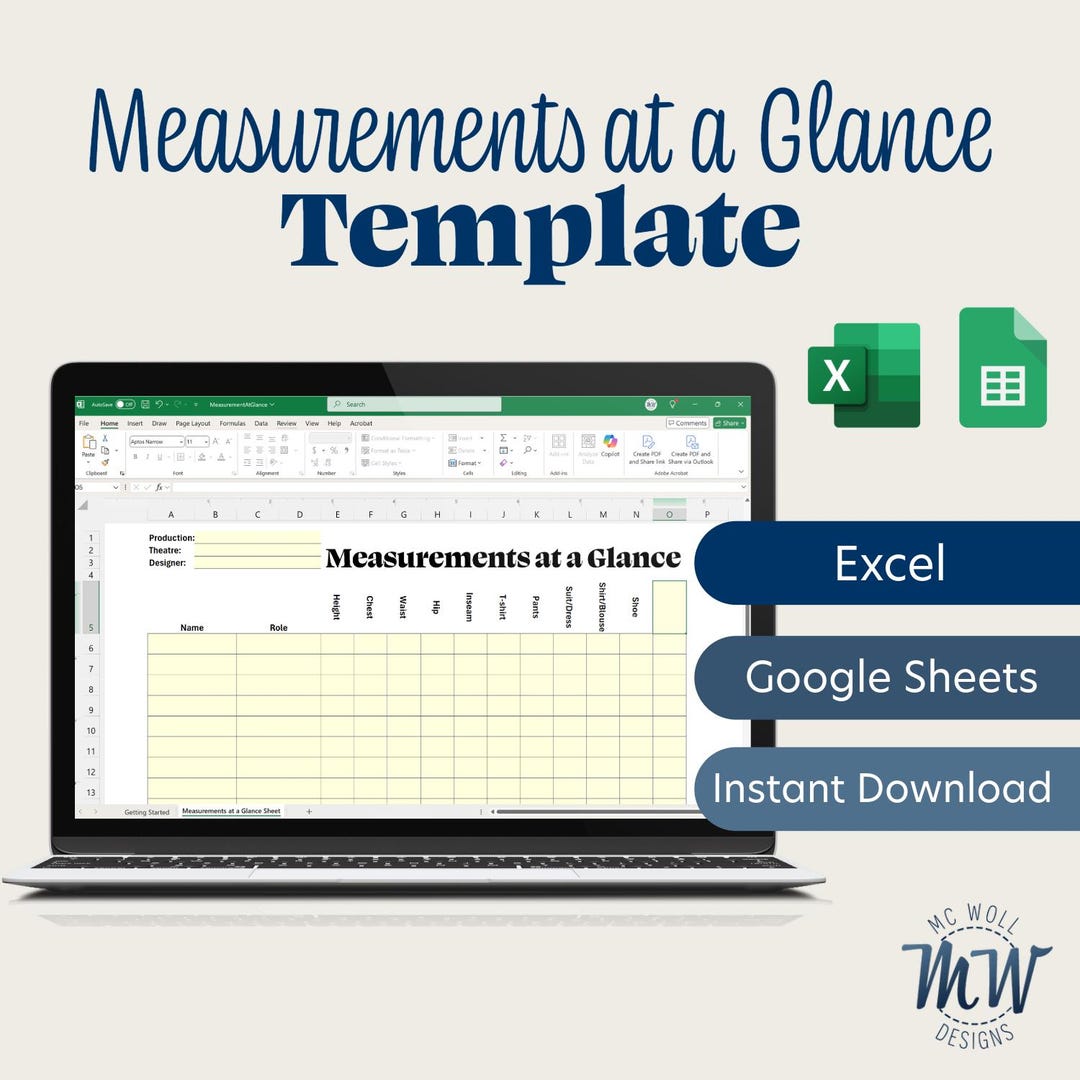 Measurement Cheat Sheet at a Glance Excel Google Sheets Template - Etsy