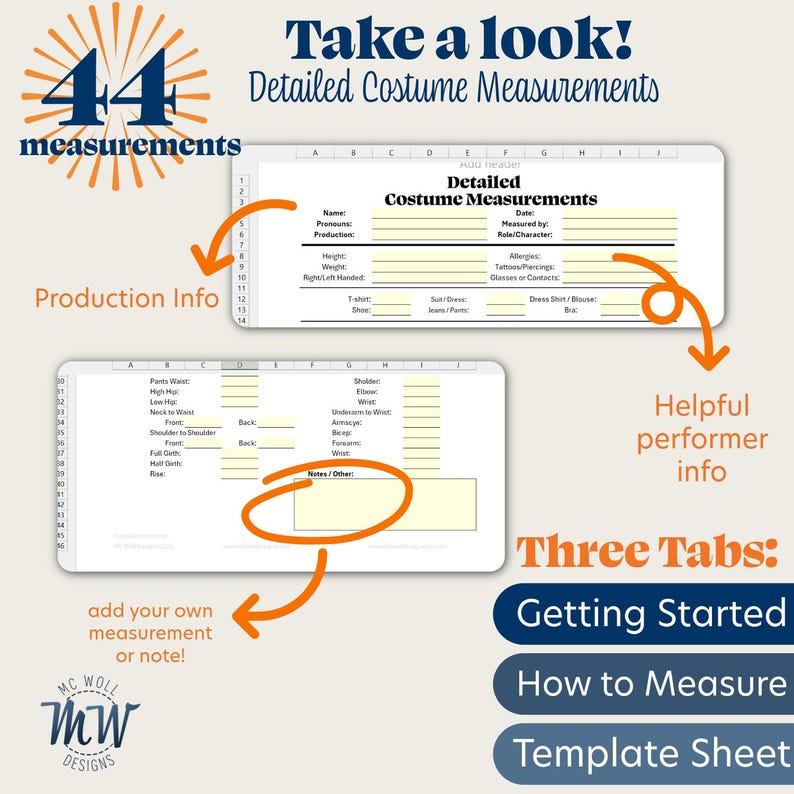 Detailed Costume Measurement Template Bundle Excel Sheets Download - Etsy