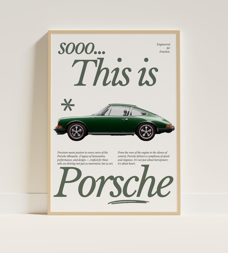 Vintage Green Porsche 911 Poster, Classic Car Wall Decor, Retro ...