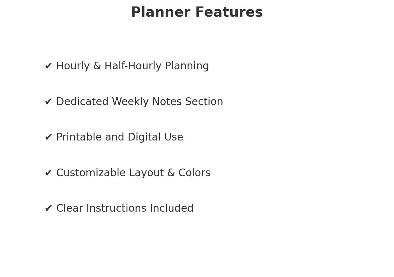 Advanced Weekly Planner Excel Template | Hourly & Half-hour Schedule ...