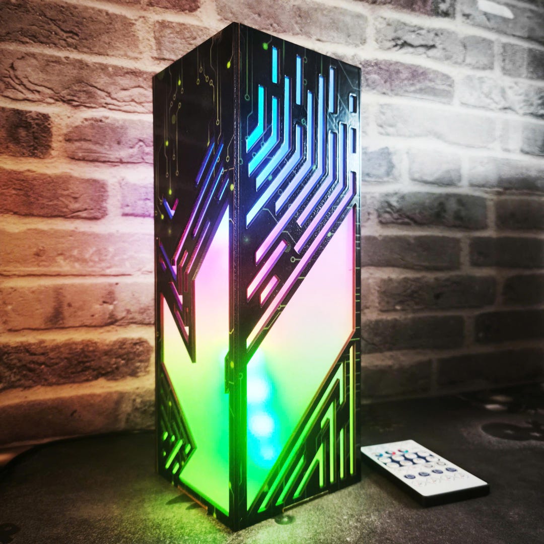 Circuit Board Wood Box Lamp, Cyber Style Decoration Lamp RGB LED ...