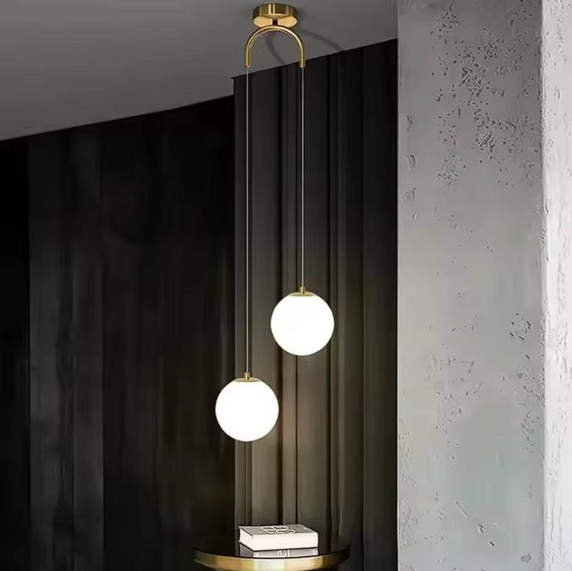Modern Double Globe Pendant Light – Minimalist Brass Hanging Lamp for ...