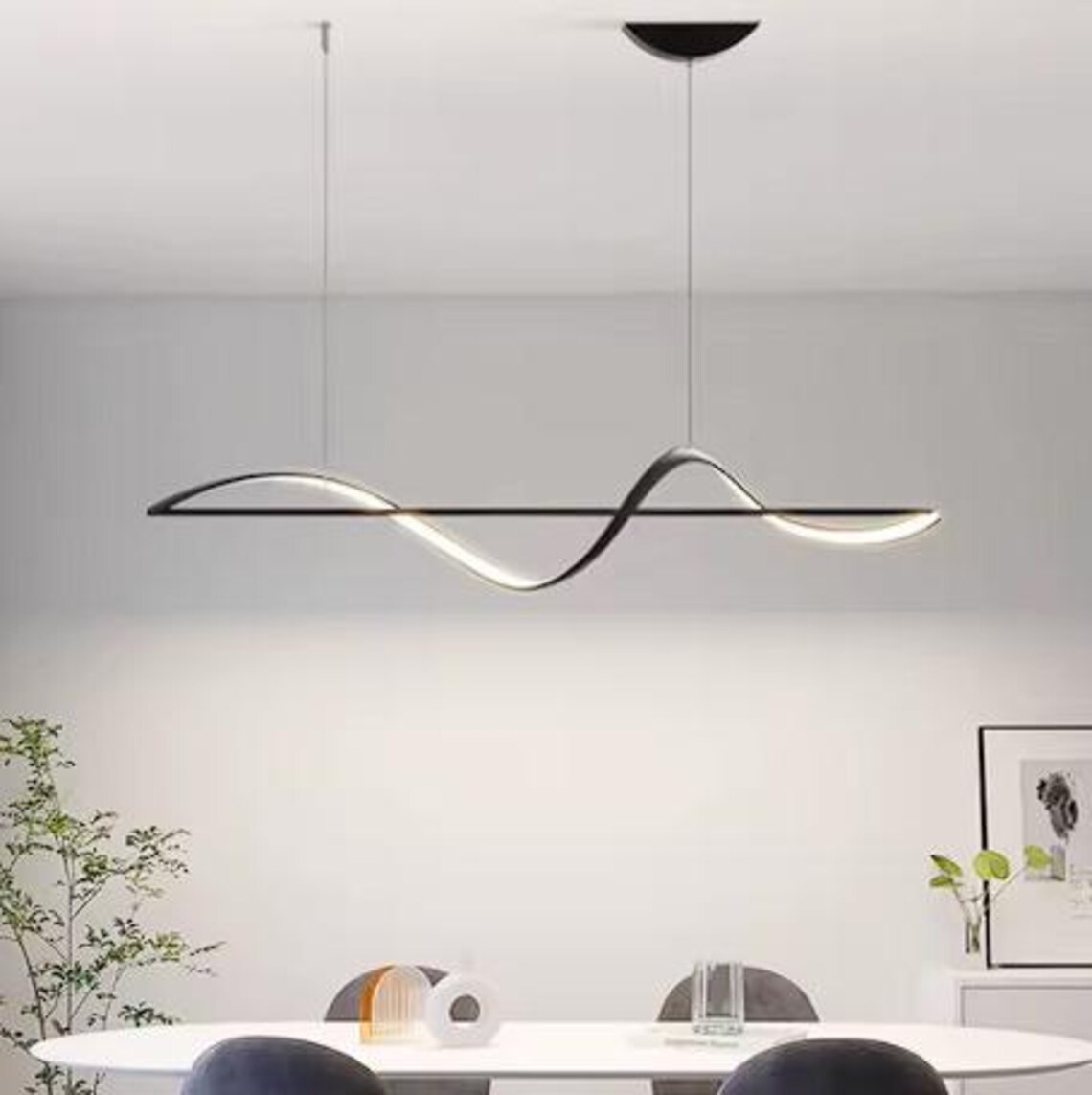 Modern LED Pendant Light – Minimalist Wave Shape Hanging Lamp for ...