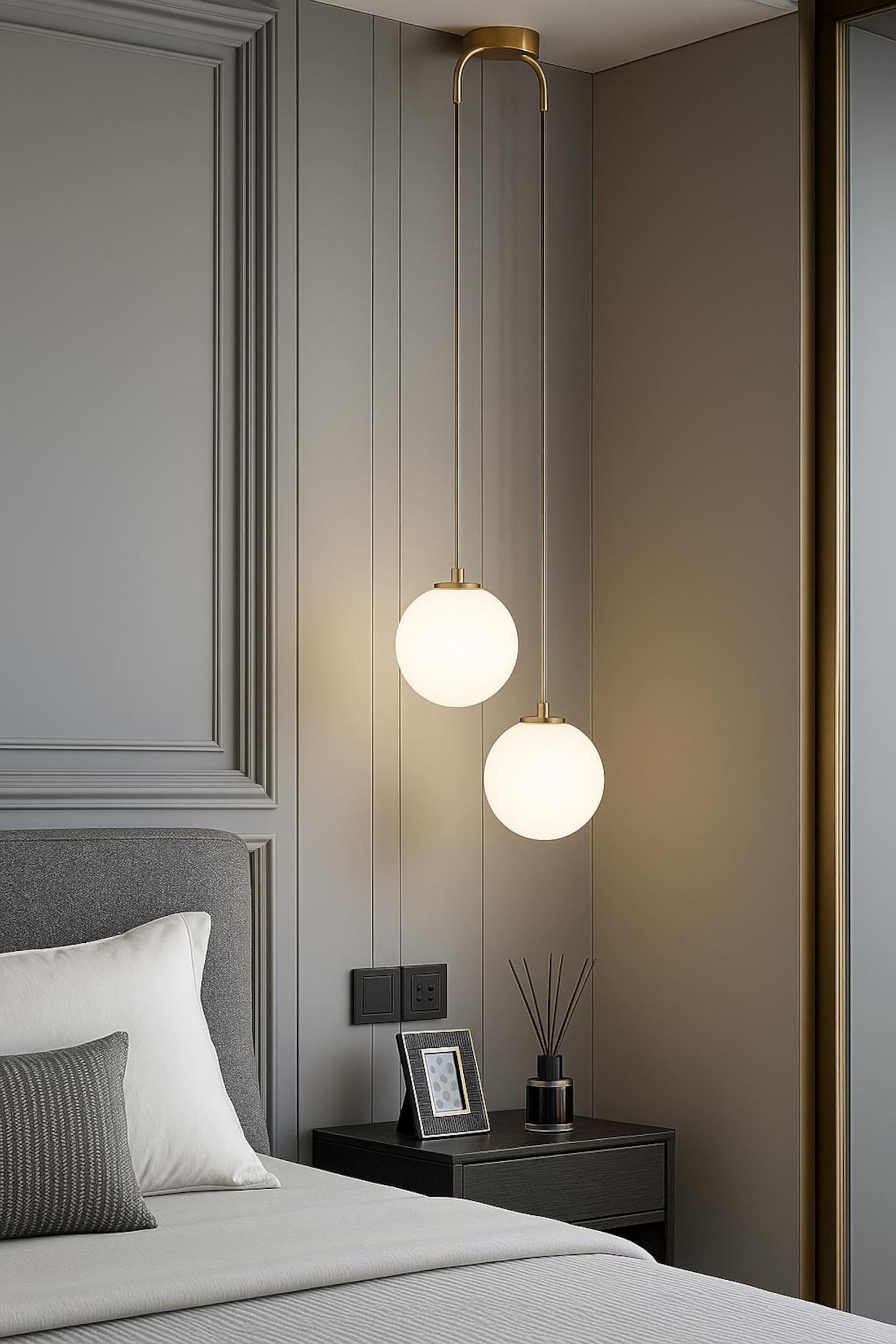 Modern Double Globe Pendant Light – Minimalist Brass Hanging Lamp for ...