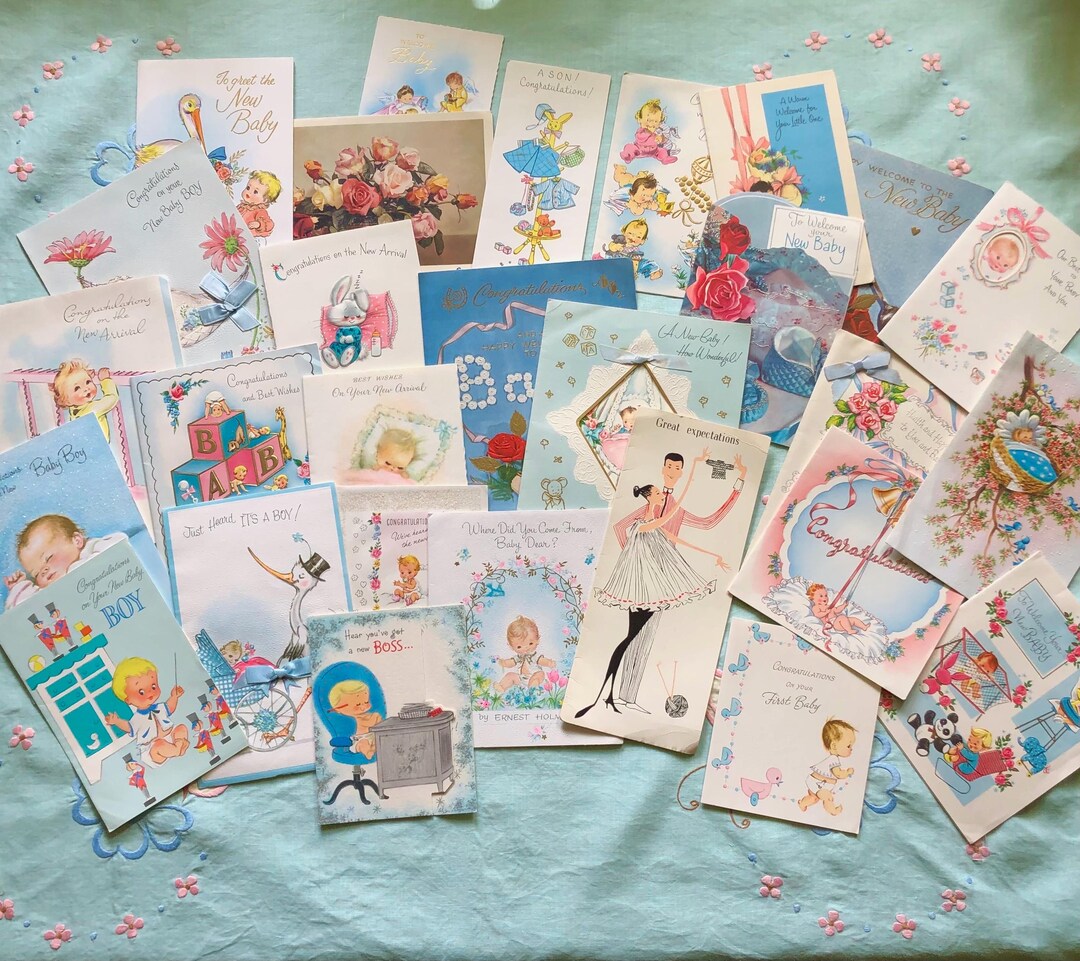 Large Bundle 1960s New Baby Cards (28). Wonderful Graphics and Designs ...