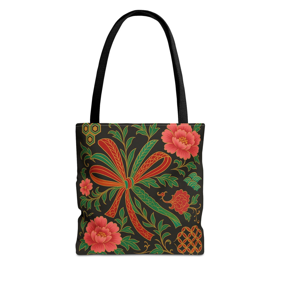 Japanese Good Luck Design Black Tote Bag, Traditional Knot Motif, Gift ...