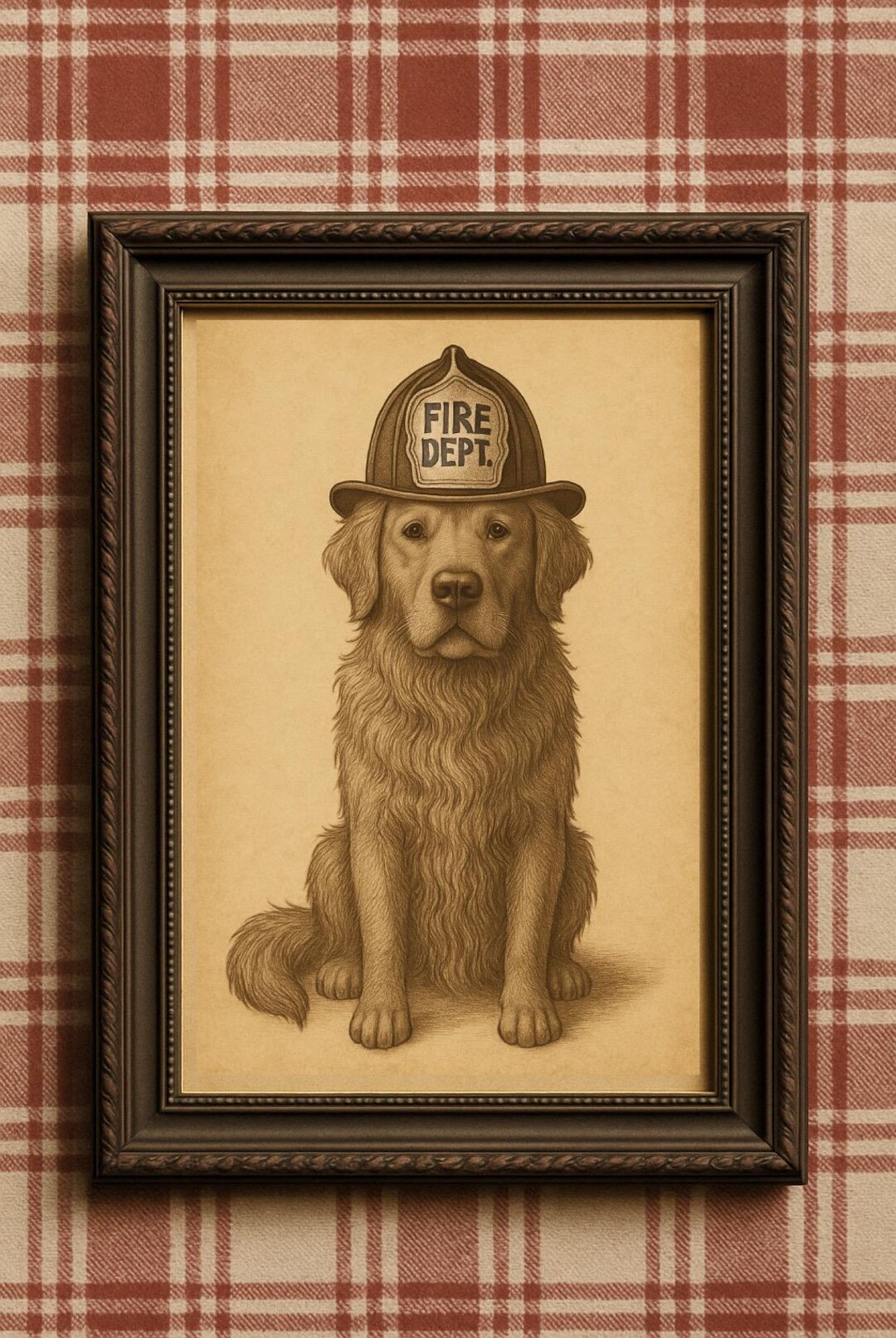 Firefighter Dog Printable | Golden Retriever in Fire Helmet | Fire ...