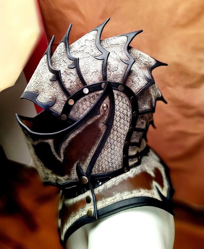 Custom Fantasy Leather Armor – Handmade Leather Helmet Gorget & Battle ...
