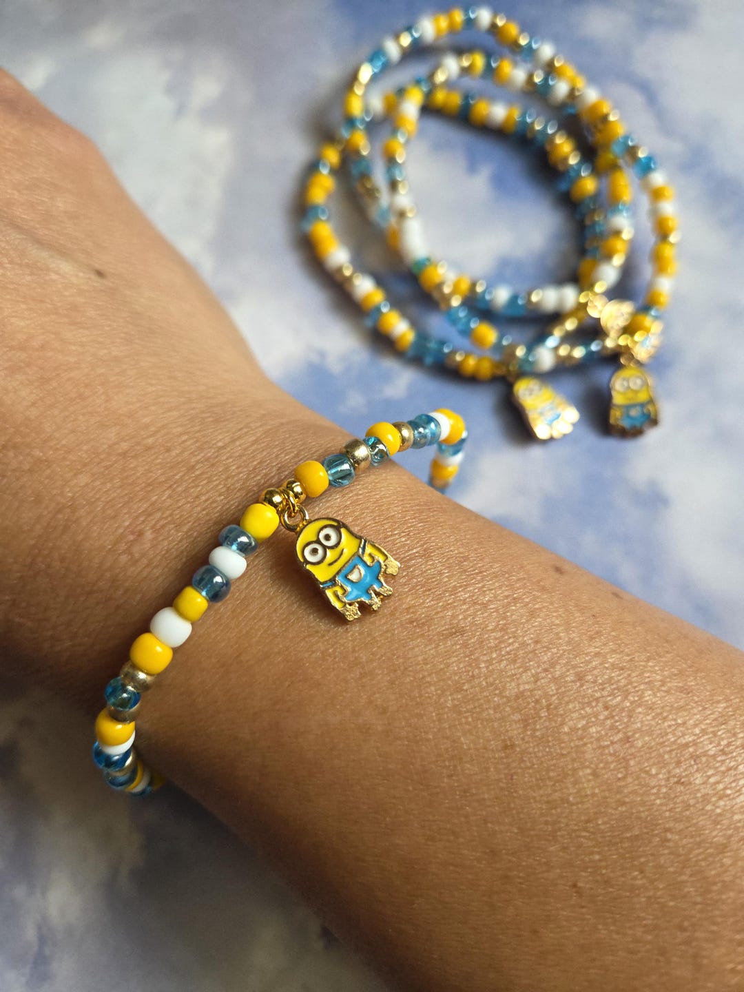 Minion Seed Bead Bracelet, Handmade Beaded Stretch Bracelet, Minion ...