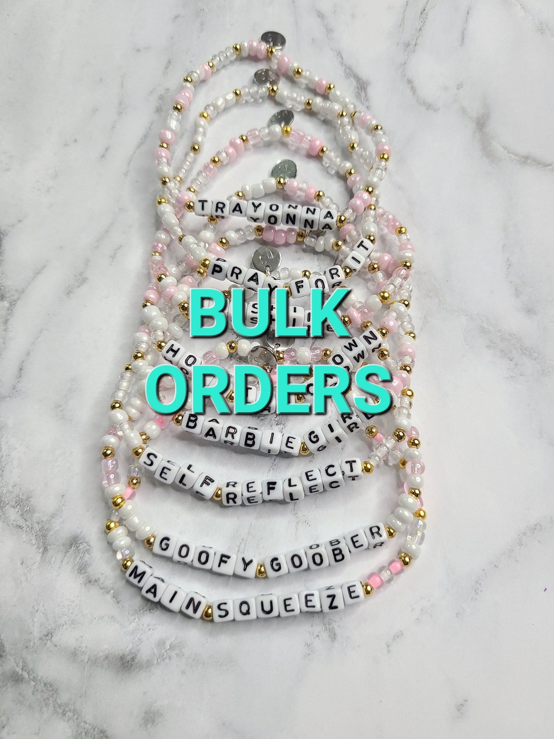 10 Custom Elegant Beaded Word Bracelets, Affirmation Bracelets, Custom ...