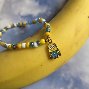 Minion Seed Bead Bracelet, Handmade Beaded Stretch Bracelet, Cute ...