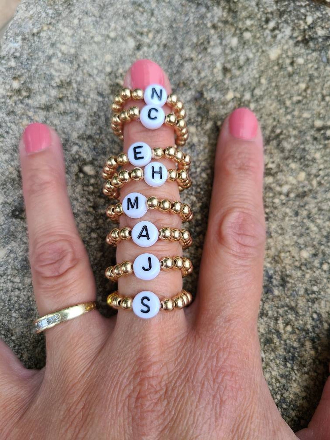 Custom Beaded Letter Rings, Trendy Rings, Personalized Rings, Stretchy ...