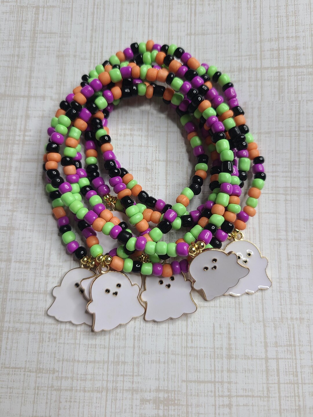 Enamel Ghost Beaded Bracelet, Spooky Bracelet, Scary Bracelet, Friendly ...