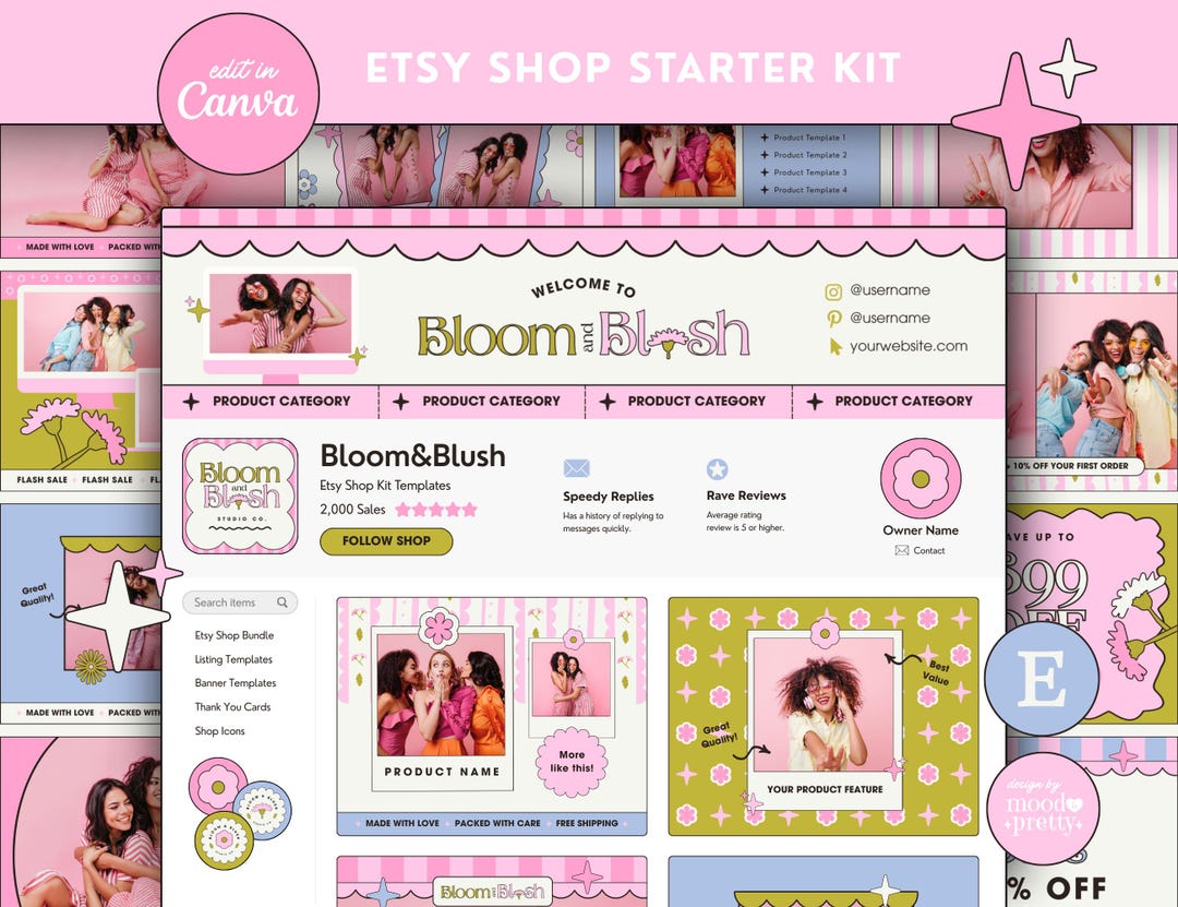 Etsy Shop Kit | Editable Canva Templates, Banners, Icons (digital ...