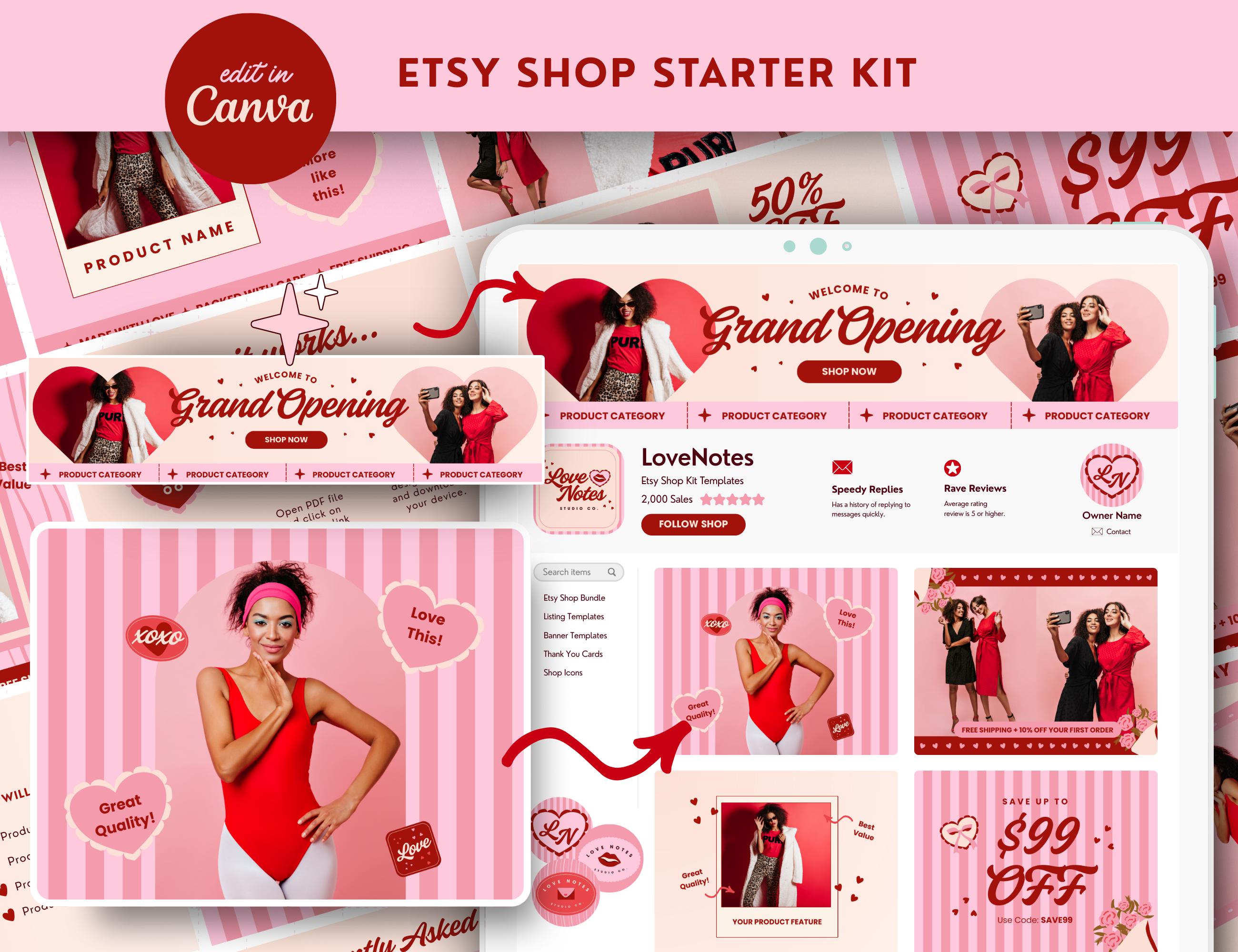 Etsy Shop Kit | Valentines Editable Canva Templates, Love Month Banners ...
