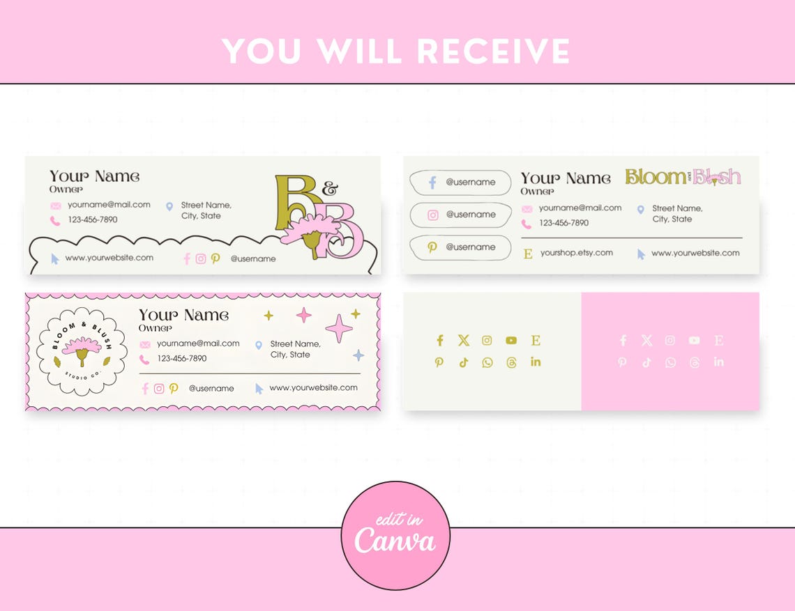 Bloom & Blush Email Signature Template | Editable Canva Design - Etsy