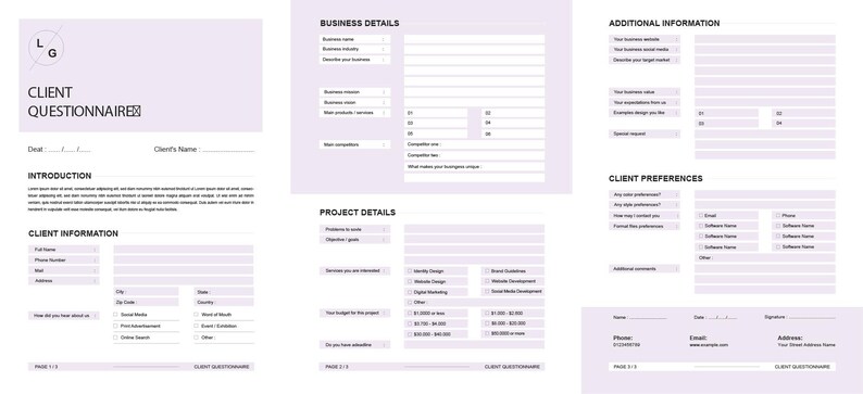 Portrait Photography Client Questionnaire: Editable PDF Intake Form - Etsy