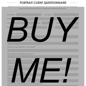 Portrait Photography Client Questionnaire: Editable PDF Intake Form - Etsy