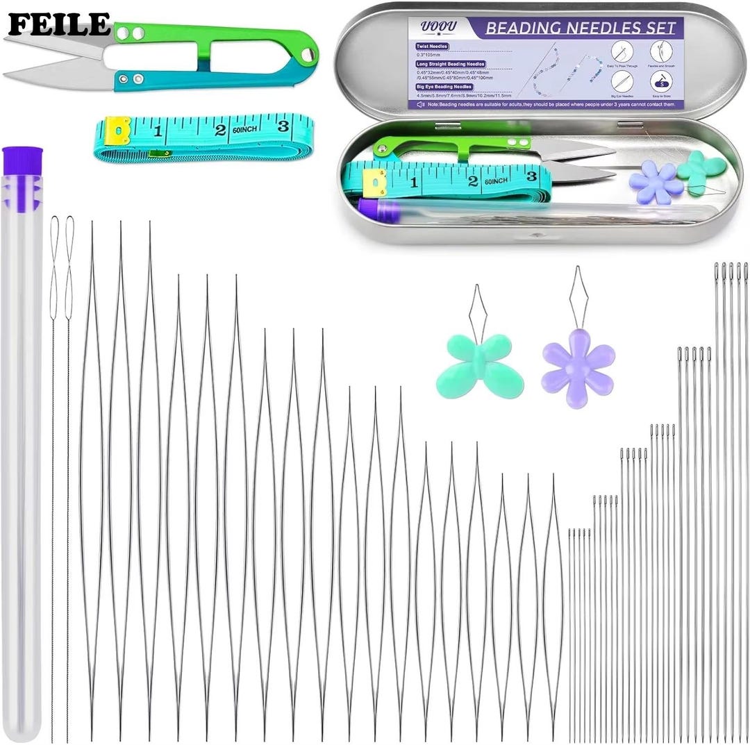Beading Needle Set Big Eye Seed Bead Needles Long Straight Twist ...
