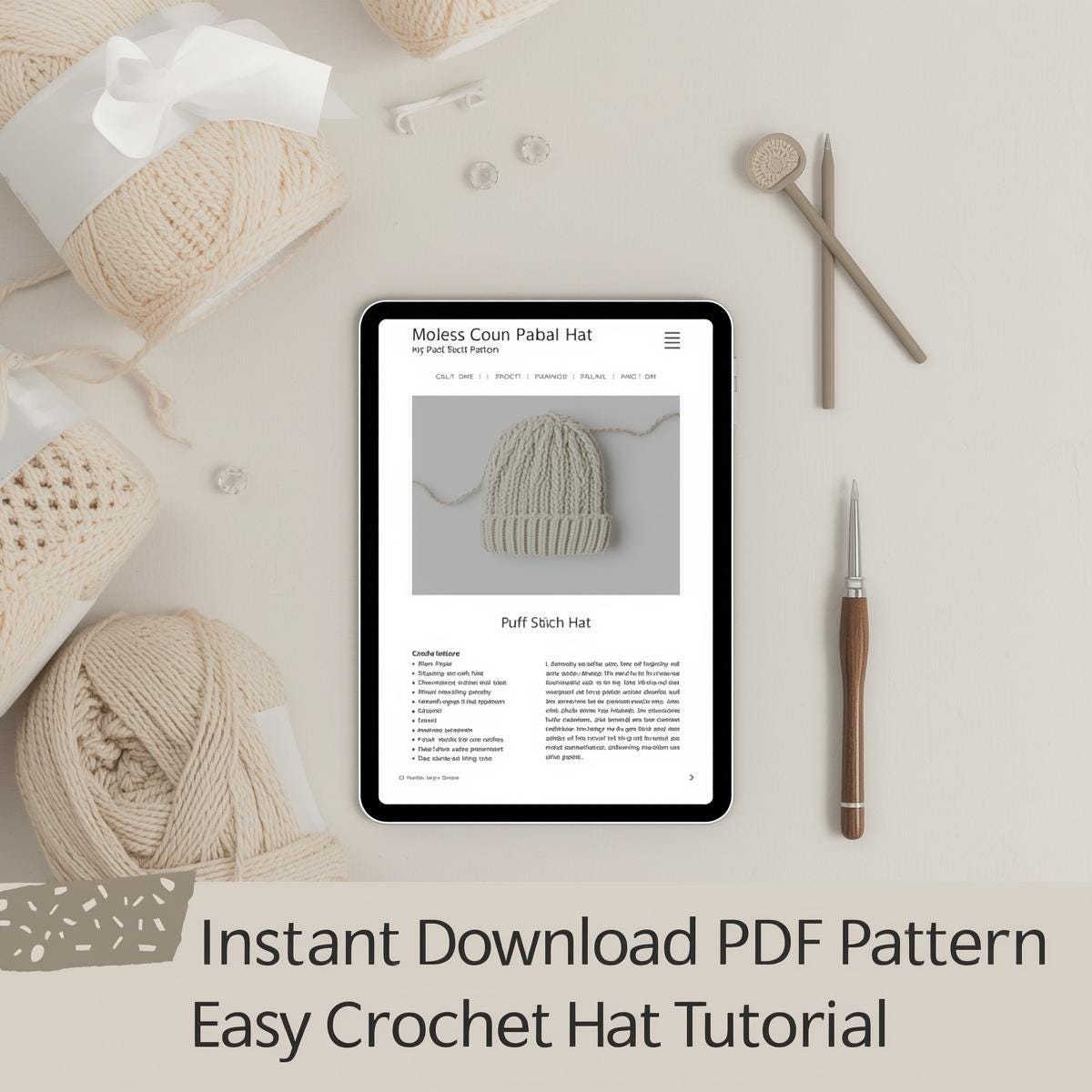 Messy Hat Crochet Pattern, Quick & Easy Crochet Beanie, Beginner Puff ...