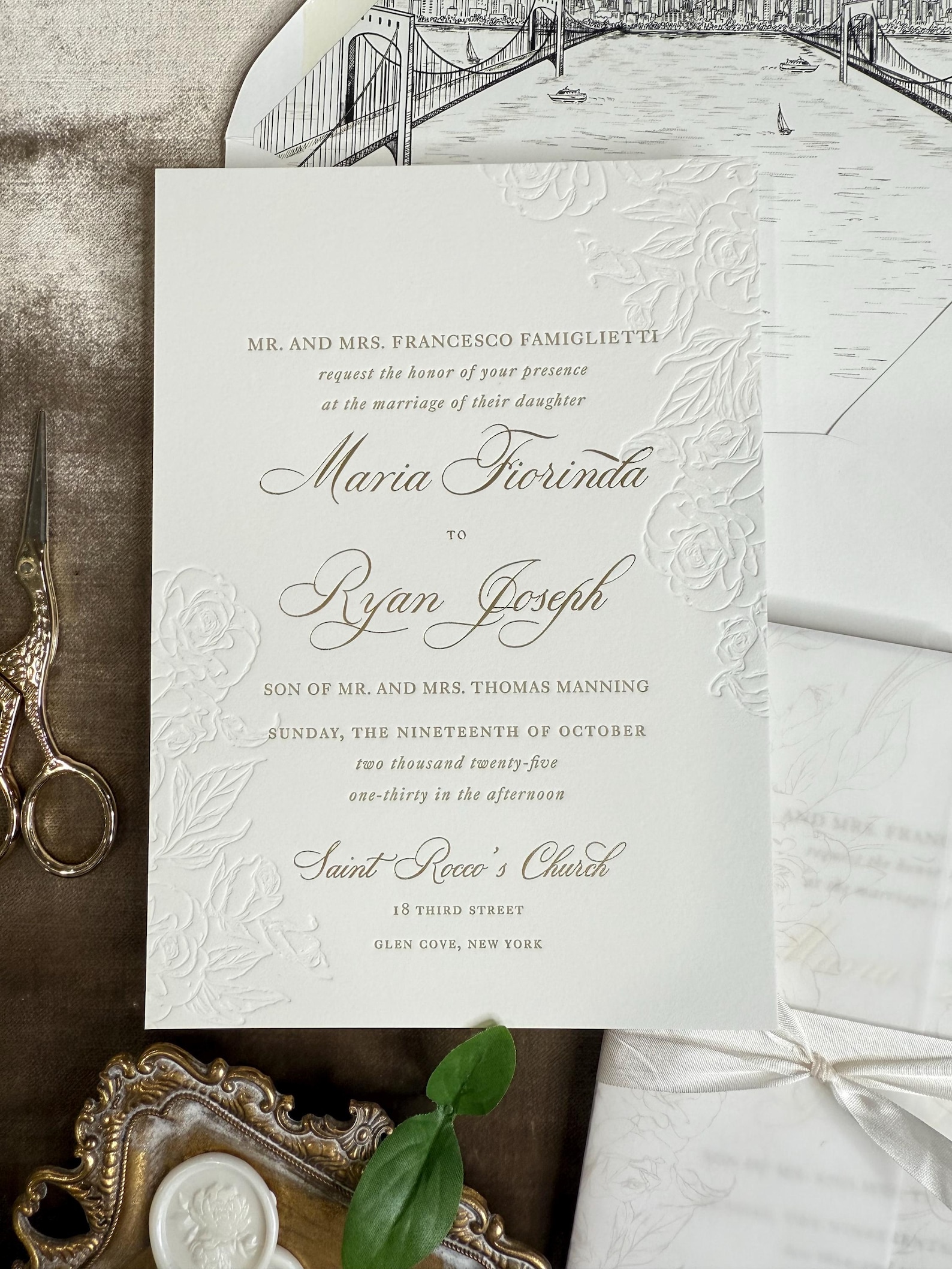Letterpress Floral Wedding Invitations – Romantic Invites | Gold Foil ...
