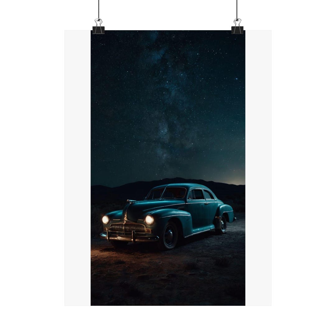 Vintage Car Night Sky Matte Vertical Posters, Automotive Art, Retro ...