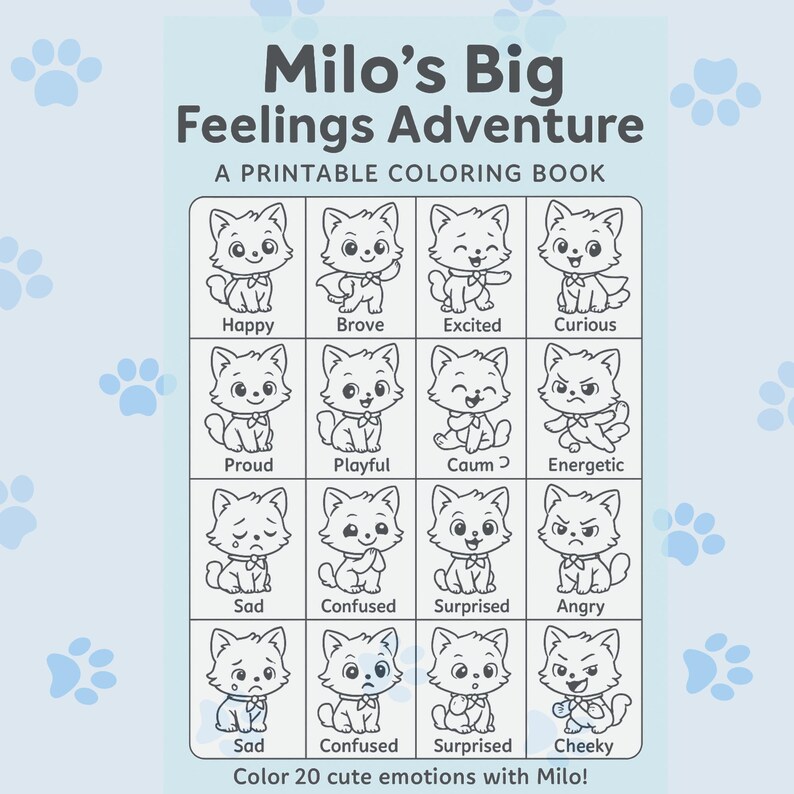 Printable Cat Emotions Coloring Book for Kids – Milo's Big Feelings ...