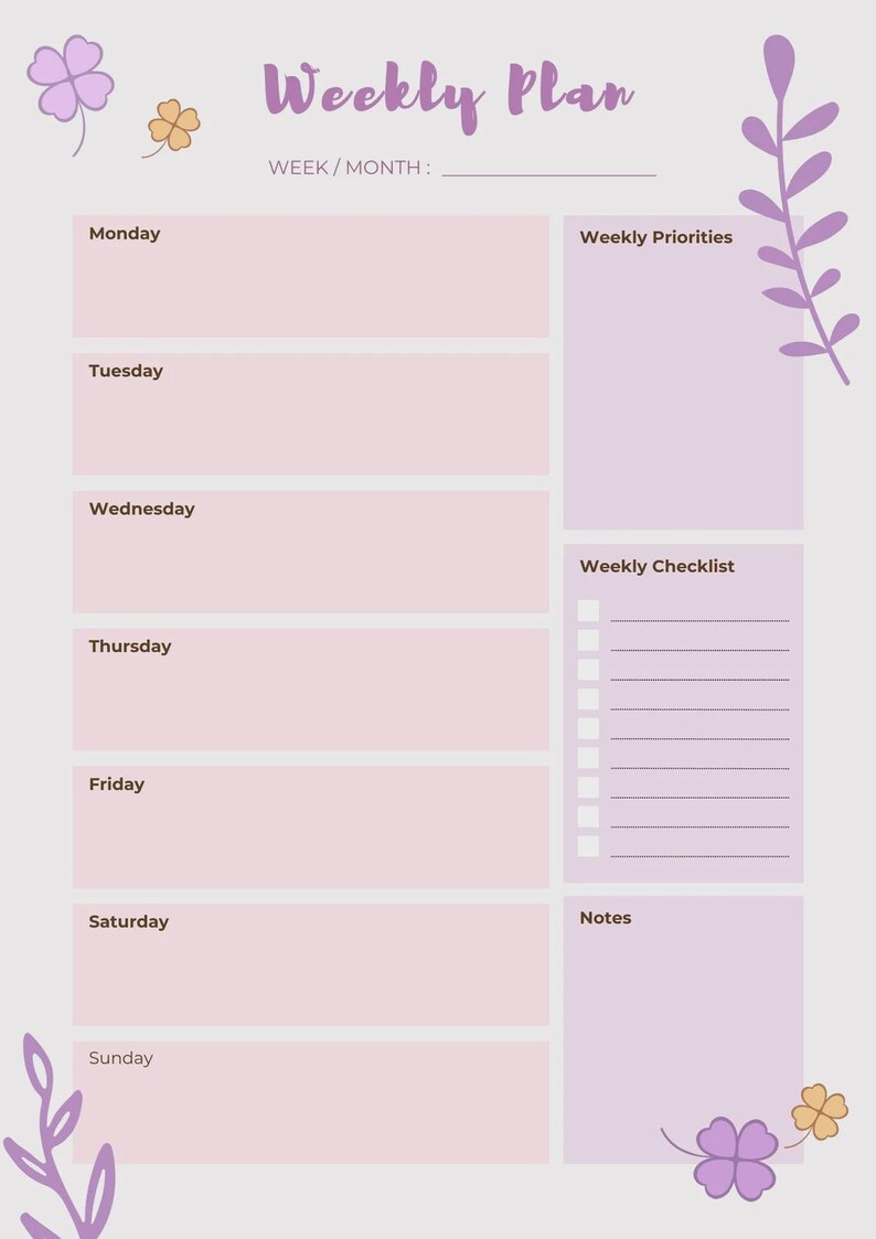 Pastel Pink Cute Weekly Planner Personalized Planner, Refillable ...