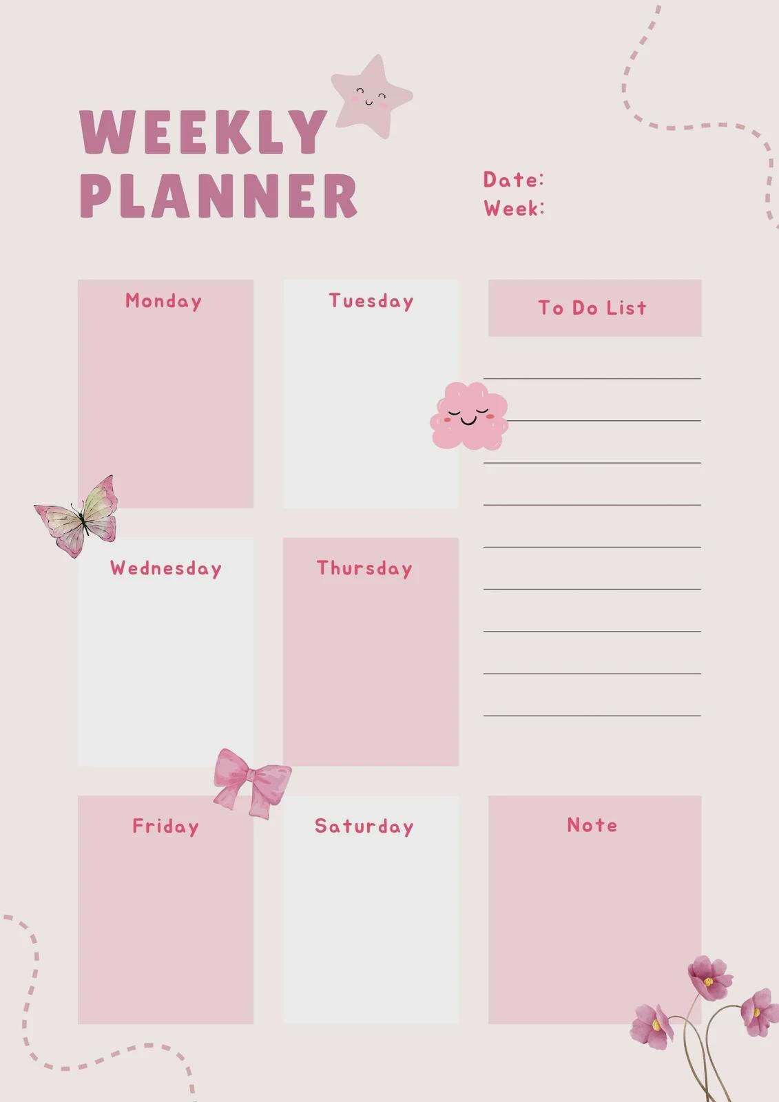 Pastel Pink Cute Weekly Planner Personalized Planner, Refillable ...