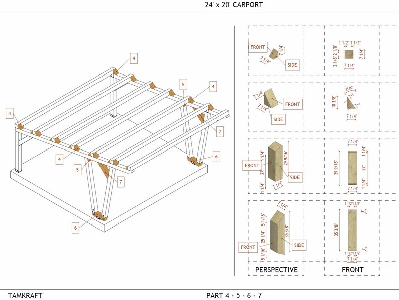 24x20 DIY Wooden Carport Plan – Heavy-duty Driveway Shelter Blueprint ...