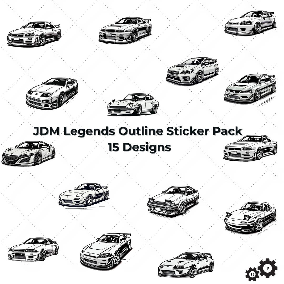 JDM Legends Sticker Pack – 15 Minimalist Outline Car Decals | Printable ...