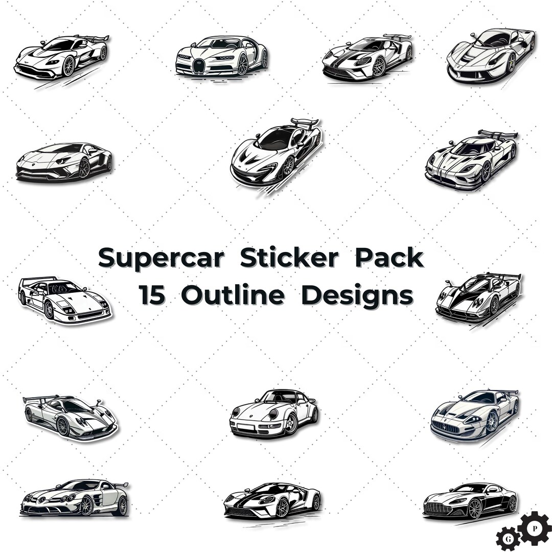 Supercar Sticker Pack – 15 Outline Car Decals, Printable JDM & Hypercar ...
