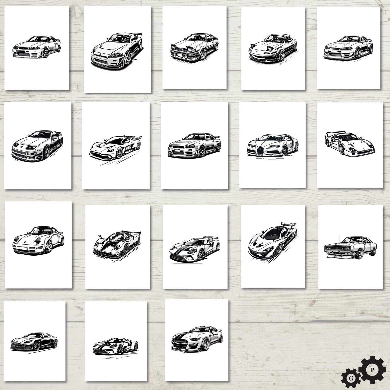 Supercars & JDM Coloring Book – 18 Printable Outline Car Pages, Instant ...
