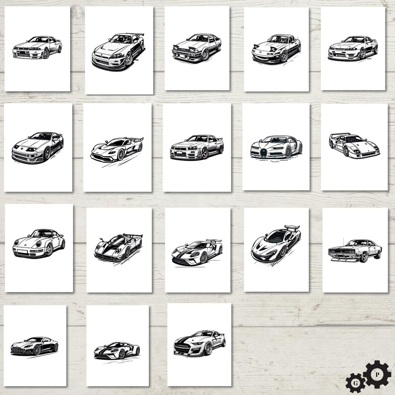 Supercars & JDM Coloring Book – 18 Printable Outline Car Pages, Instant ...