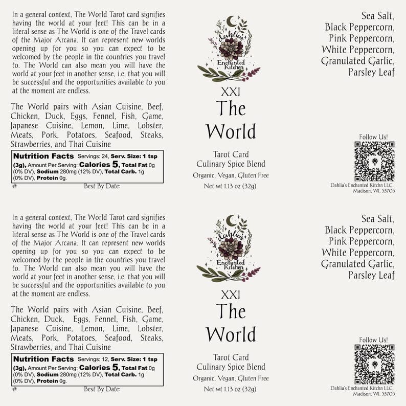 The World Tarot Card Culinary Spice Blend - Etsy