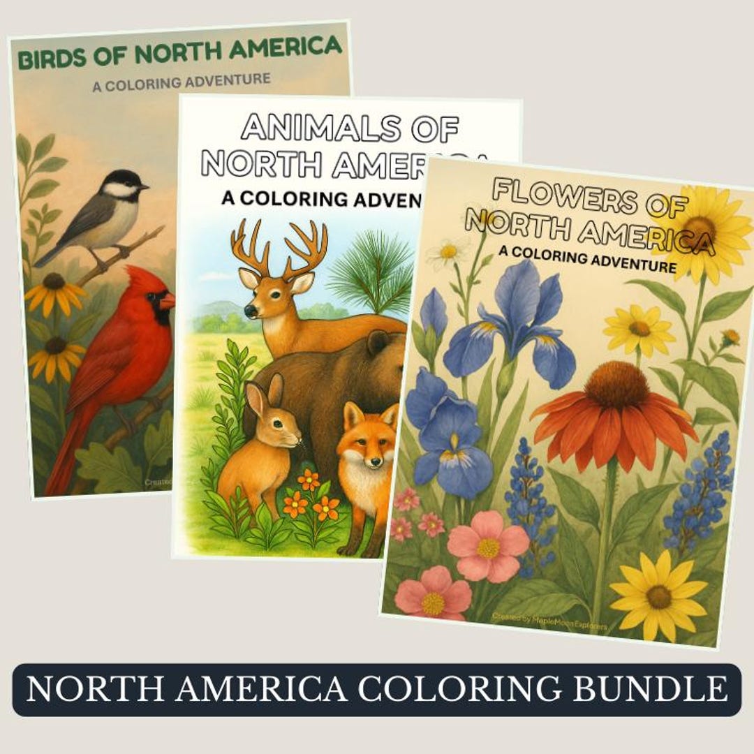 North America Coloring Bundle for Kids | Animals, Birds & Flowers | 3 ...